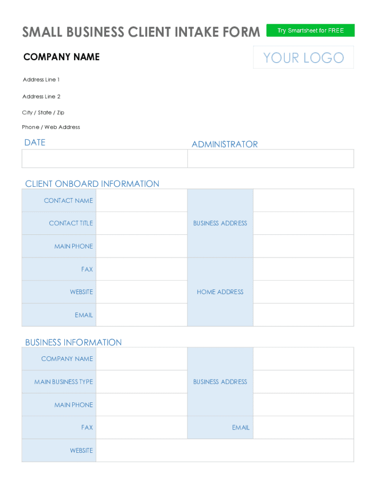 Fillable Online SMALL BUSINESS CLIENT INTAKE FORM TEMPLATE Fax Email ...