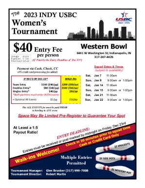 Fillable Online Tournaments - Indy USBC Bowling Association Fax Email ...