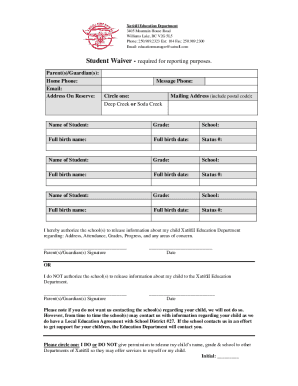 Fillable Online Student Waiver - required for reporting purposes. Fax ...