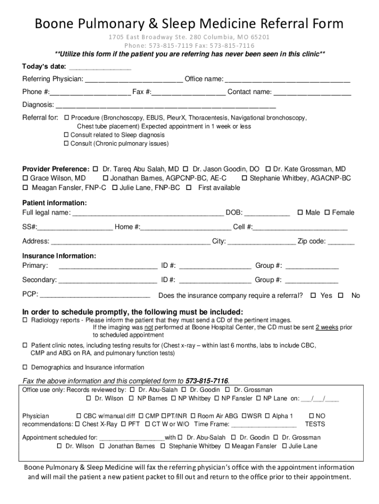 Fillable Online Boone Pulmonary Medicine Referral Form Fax Email Print ...