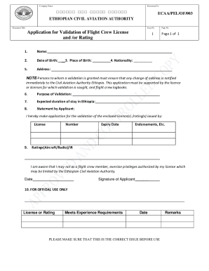 Fillable Online Application for Validation of Flight Crew License and /or ... Fax Email Print ...