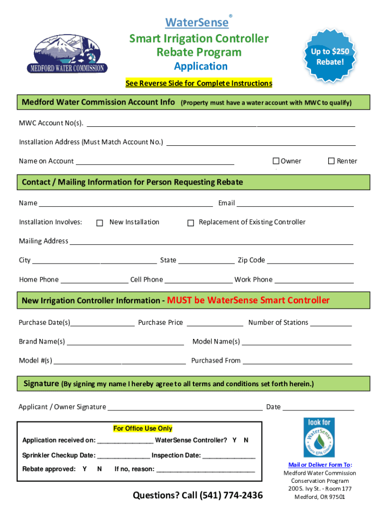 Fillable Online WaterSense - Smart Irrigation Controller Rebate Program Fax Email Print - pdfFiller