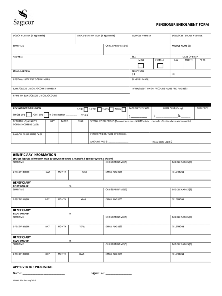 Fillable Online PENSIONER ENROLMENT FORM Fax Email Print - pdfFiller
