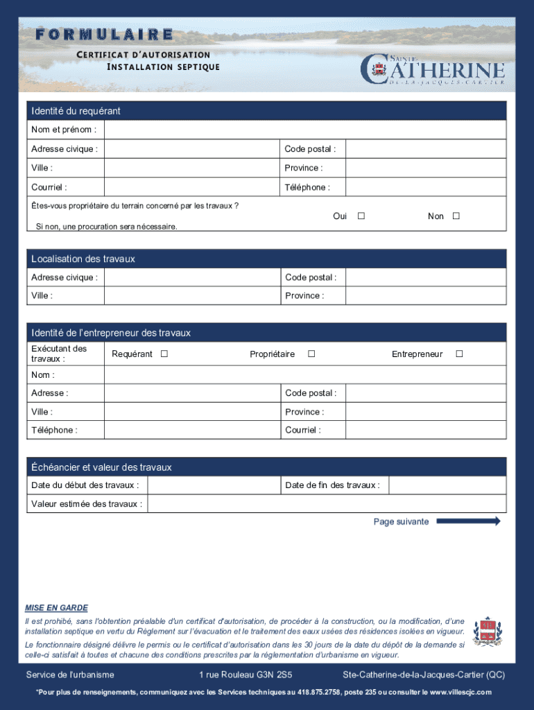 Remplissable En Ligne Formulaire de demande de certificat d'autorisation d'un ... Fax Email ...