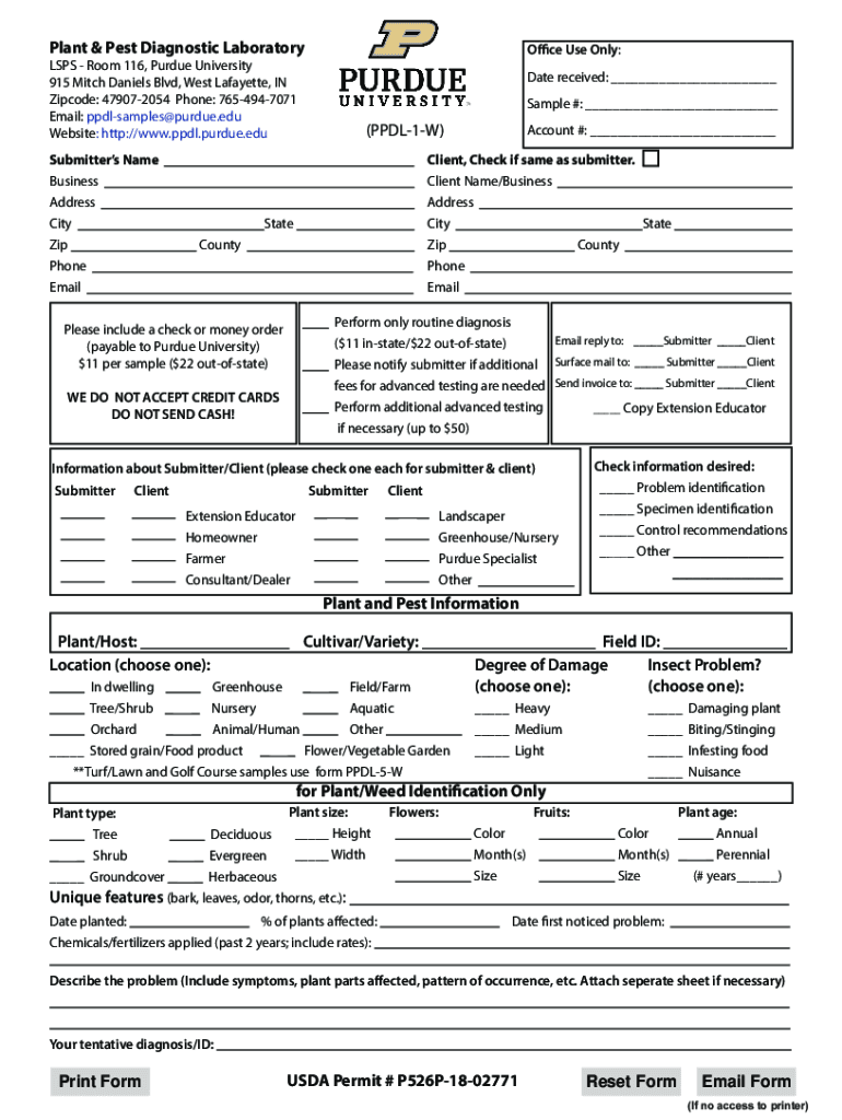 Fillable Online ag purdue Submit Samples - Purdue Agriculture Fax Email ...
