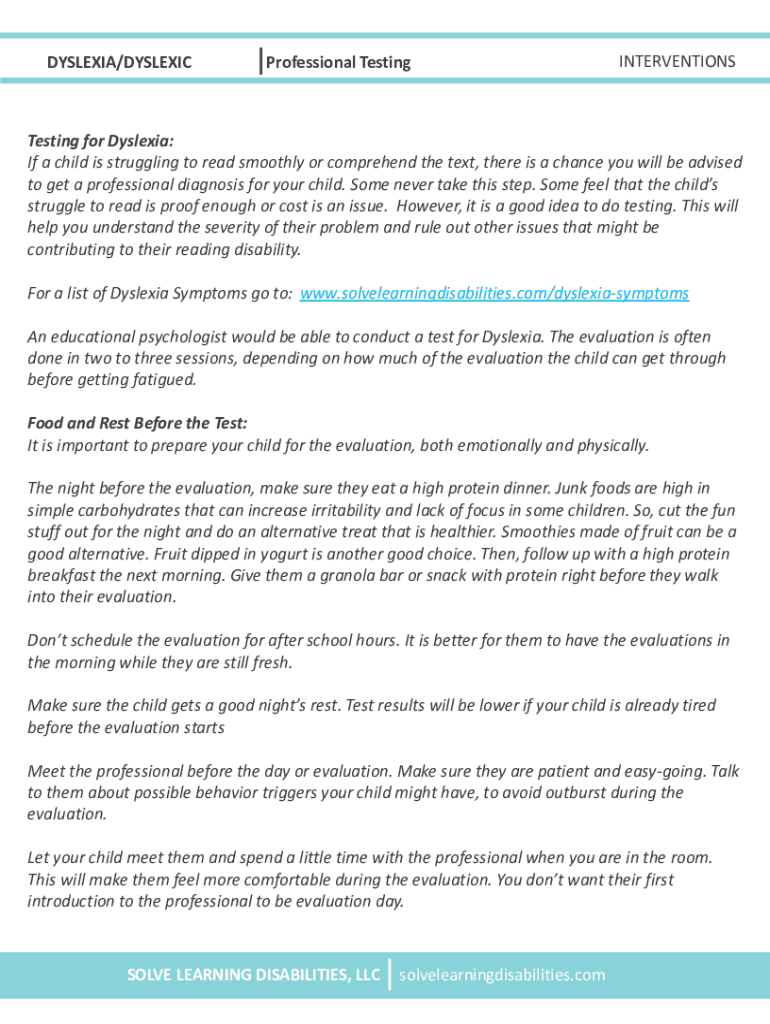 Fillable Online Do I Have Dyslexia? Testing For Dyslexia. Take These ...