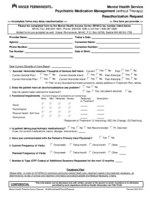 Fillable Online Mental Health Service Psychiatric Medication Management ...