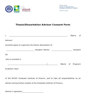 Thesis/Dissertation Advisor Consent Doc Template | pdfFiller