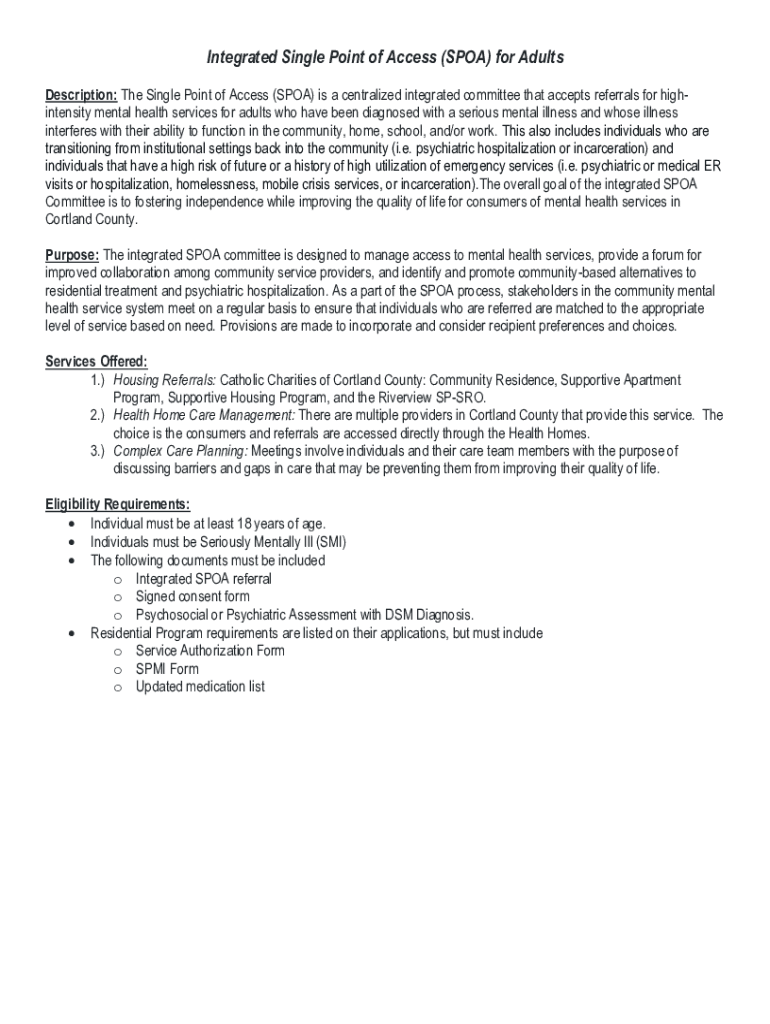 Fillable Online Single Point of Access (SPOA)Mental Health -Erie County ...