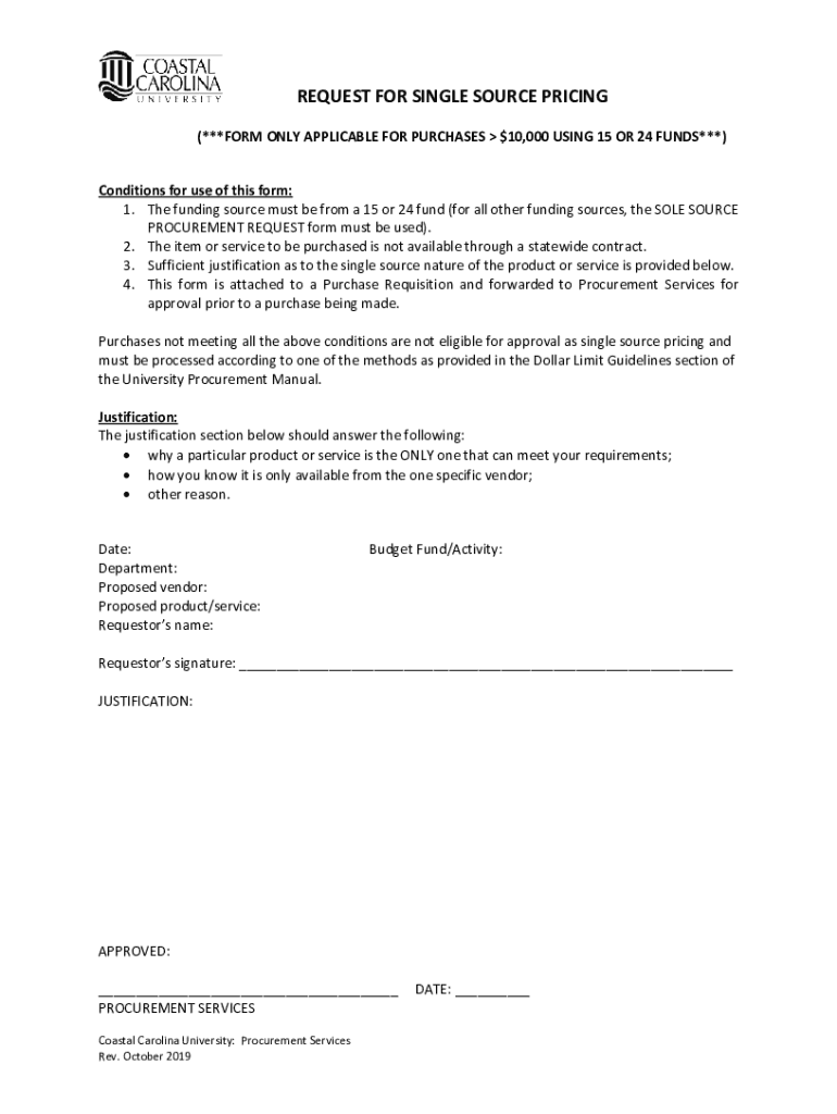 Fillable Online Single Source Sole Source Justification Form Fax Email