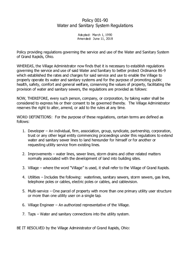 Fillable Online Waterworks System Regulations. Policy 001-90 (001-90 ...