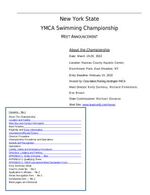 New York State YMCA Swimming Championship Doc Template | pdfFiller