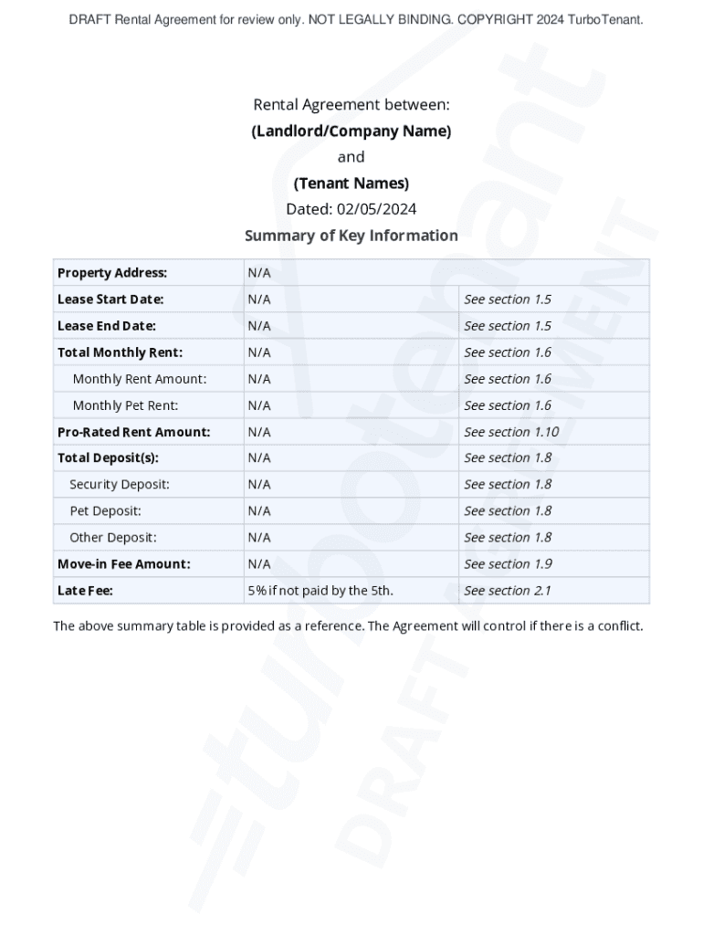 Fillable Online Rental Agreement between: (Landlord/Company Name) and ... Fax Email Print ...