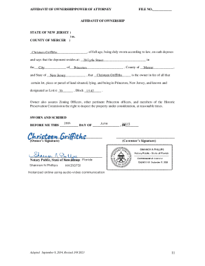 Fillable Online AFFIDAVIT OF OWNERSHIP STATE OF NEW JERSEY ) ) ss ...