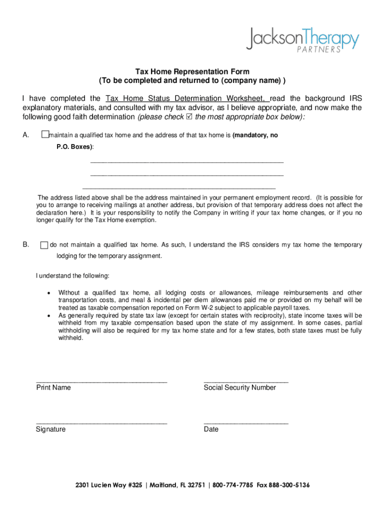 Fillable Online Tax Home Declaration Worksheet Form Fax Email Print ...