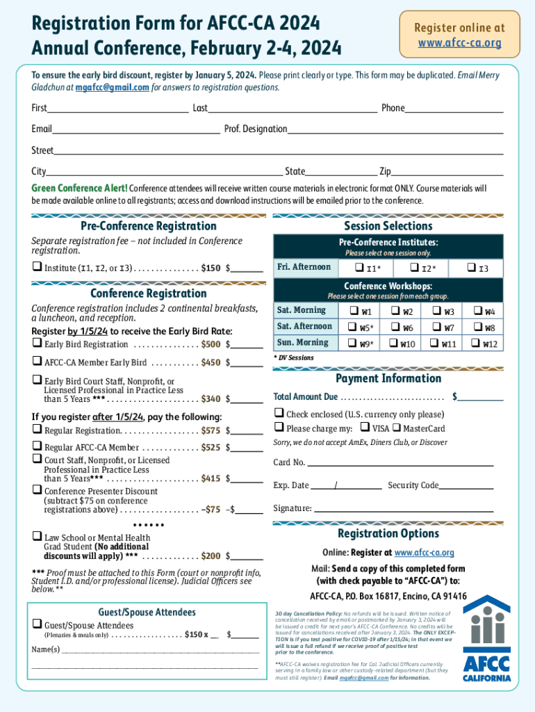 Fillable Online 2024 Annual Conference Early Registration Form Fax ...