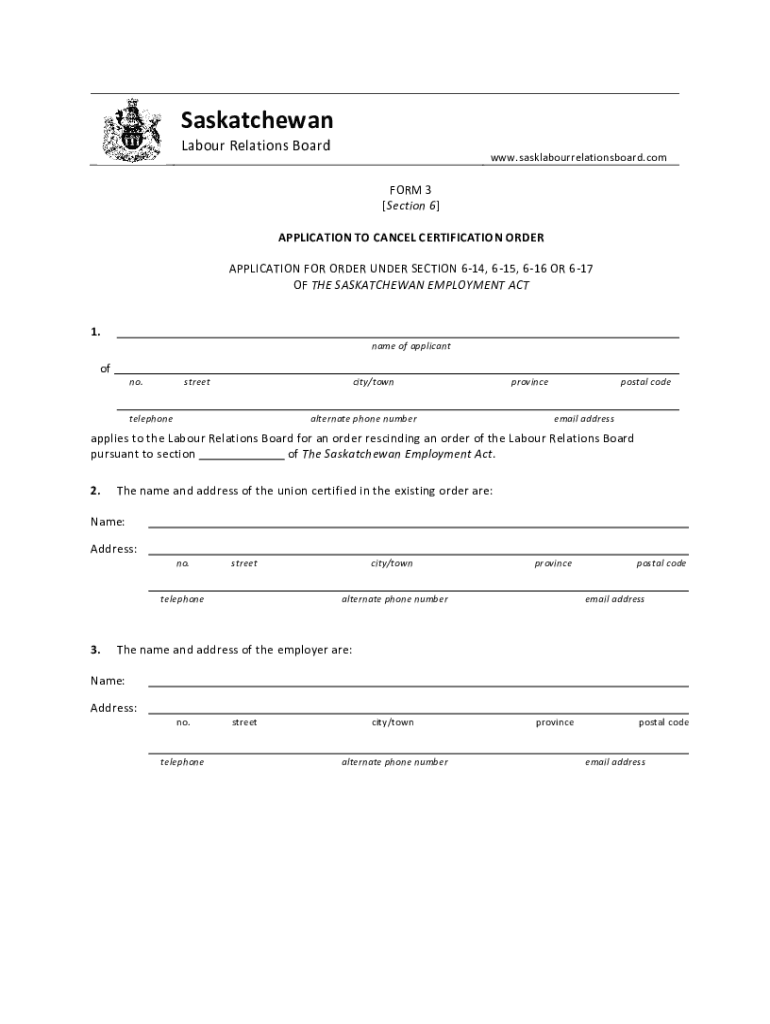 Fillable Online Form 3 - Application to Cancel Certification Order - ... Fax Email Print - pdfFiller