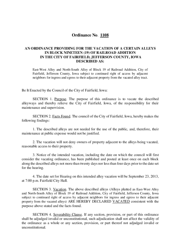 Fillable Online ordinance no. 1081 an ordinance providing for the ...