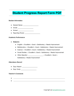 Fillable Online Student Progress Report Form PDF Fax Email Print - pdfFiller
