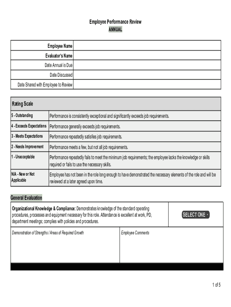 Fillable Online Employee Performance Scale (With Samples) 1-5 Rating ...