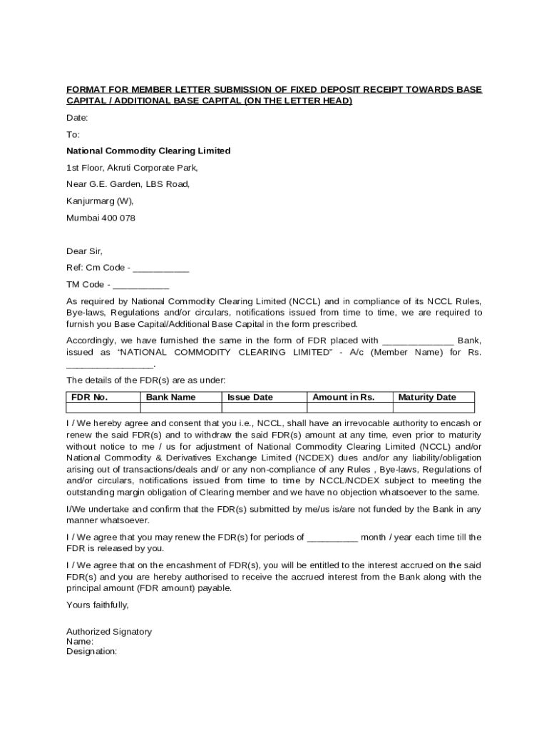 at of Letter for release of BG / FDR placed towards ... Doc Template | pdfFiller