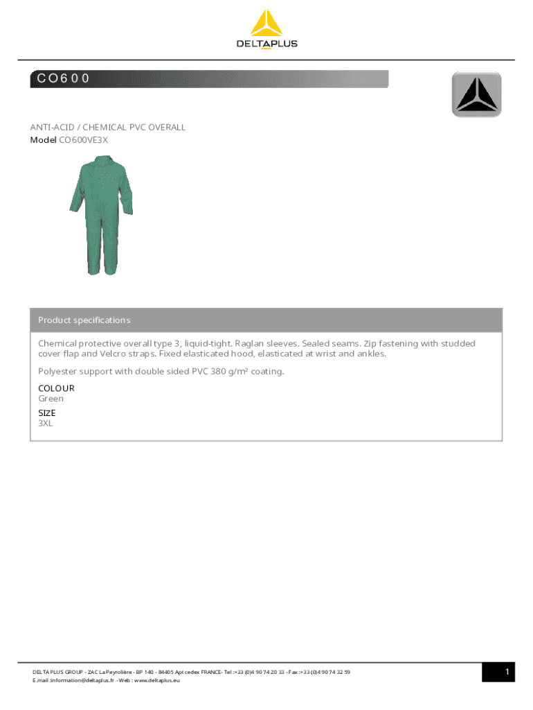 Fillable Online CO600 ANTI-ACID / CHEMICAL PVC OVERALL - Vertex Safety ...