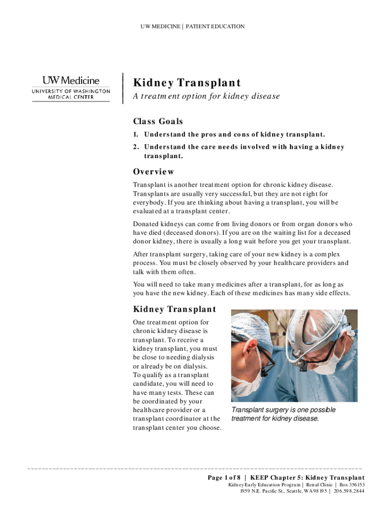 Fillable Online healthonline washington Kidney Transplant: Surgery, Purpose, Procedure ...
