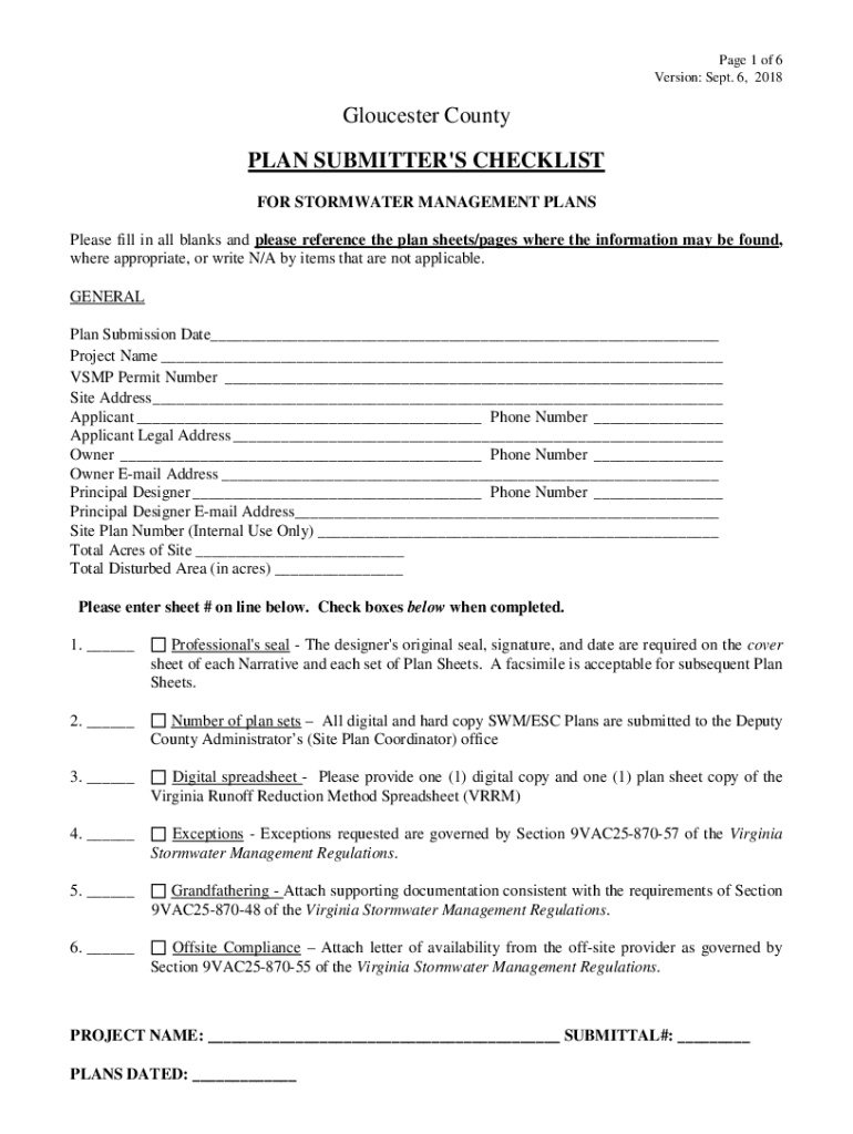 Fillable Online ESC & SWM PLAN SUBMITTER'S CHECKLIST Fax Email Print ...