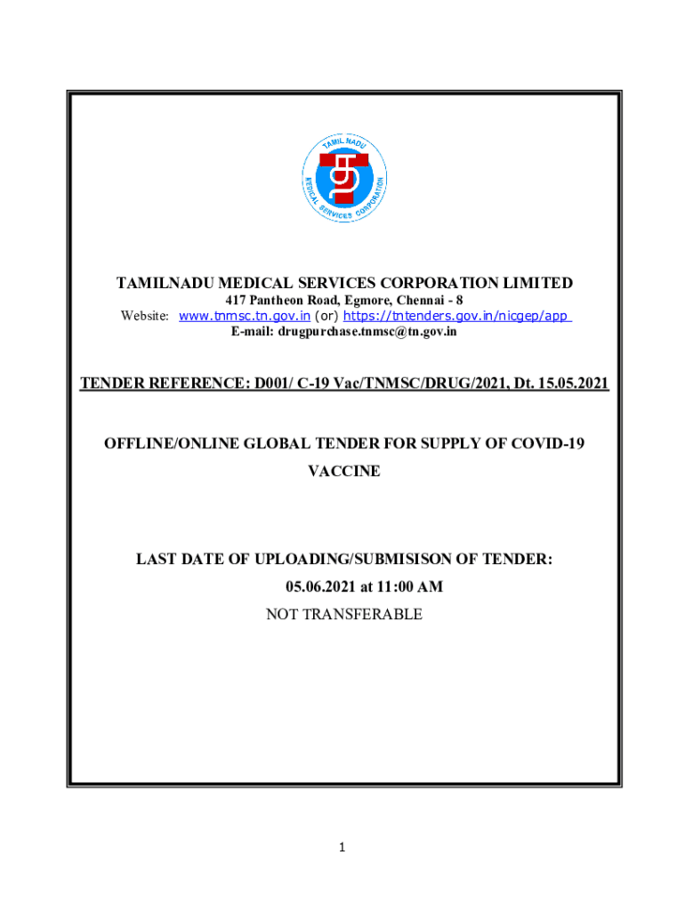 Fillable Online TENDER REFERENCE: D001/ C-19 Vac/TNMSC/DRUG/ ... Fax ...
