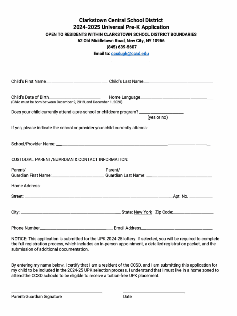 Fillable Online Universal Pre-K (UPK) and Statewide Full Day Pre-K Fax ...