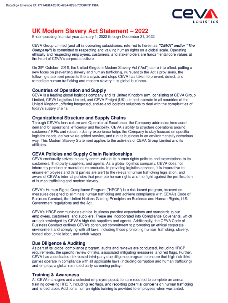 Fillable Online UK Modern Slavery Act Statement 2022 Fax Email Print ...