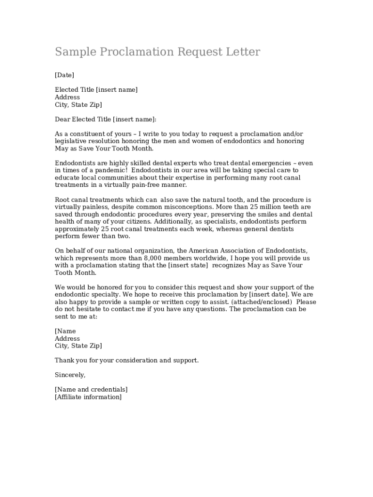 Proclamation letter samples and submission process Doc Template | pdfFiller