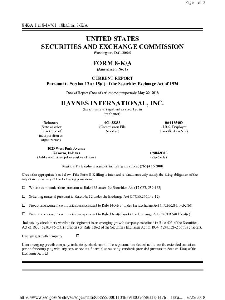 Fillable Online Form 8-K/A Amendment No. 1 to Current Report Fax Email ...