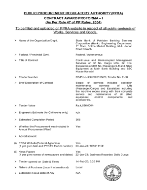 Fillable Online To be filled and uploaded on PPRA website in respect of ...
