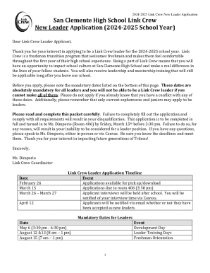 Fillable Online San Clemente High School Link Crew New Leader ...