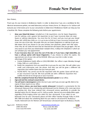 Fillable Online New Patient Package for Women Fax Email Print - pdfFiller