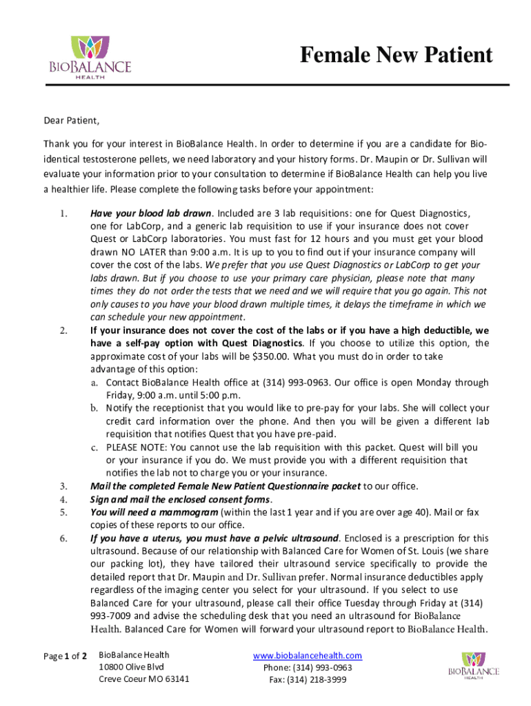 Fillable Online New Patient Package for Women Fax Email Print - pdfFiller