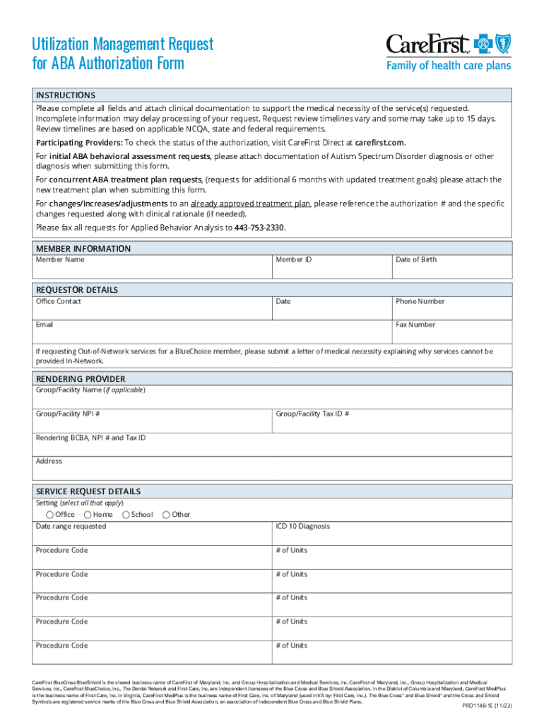 Fillable Online Applied Behavior Analysis Request for Authorization Form Fax Email Print - pdfFiller