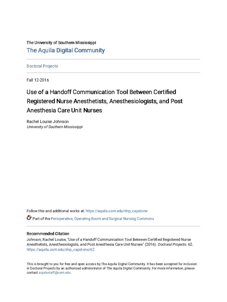 Fillable Online Use of a Handoff Communication Tool Between Certified ...