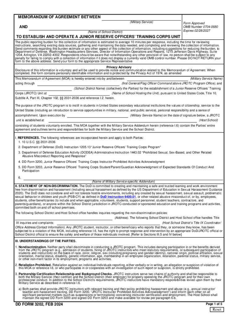 Memorandum of Agreement for Junior Reserve Officers’ Training Corps ...