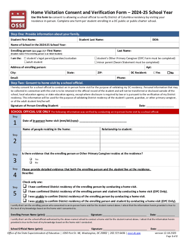 Fillable Online osse dc Home Visitation Consent and Verification ...