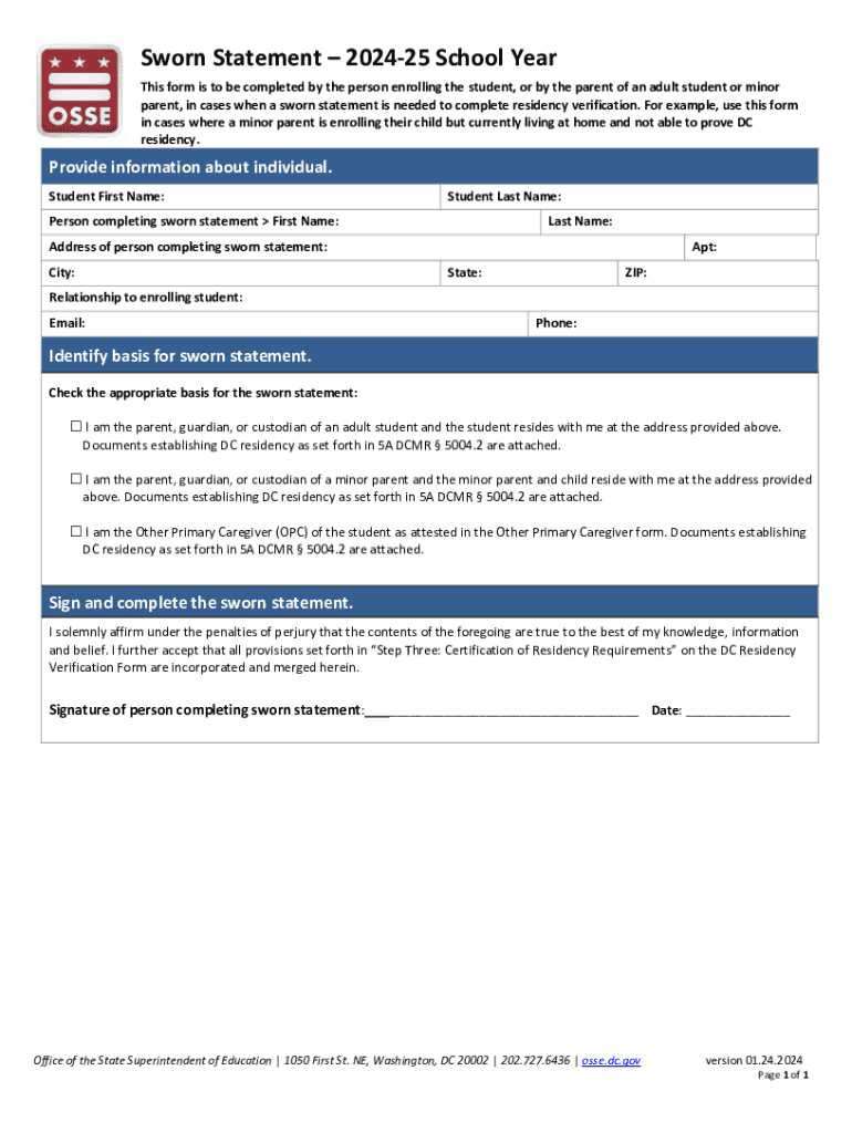 Fillable Online osse dc student registration form 2024-2025 Fax Email ...