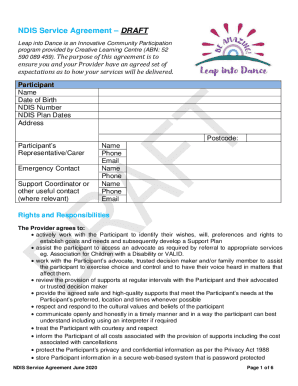 Fillable Online Example NDIS Service agreement - Creative Learning ...