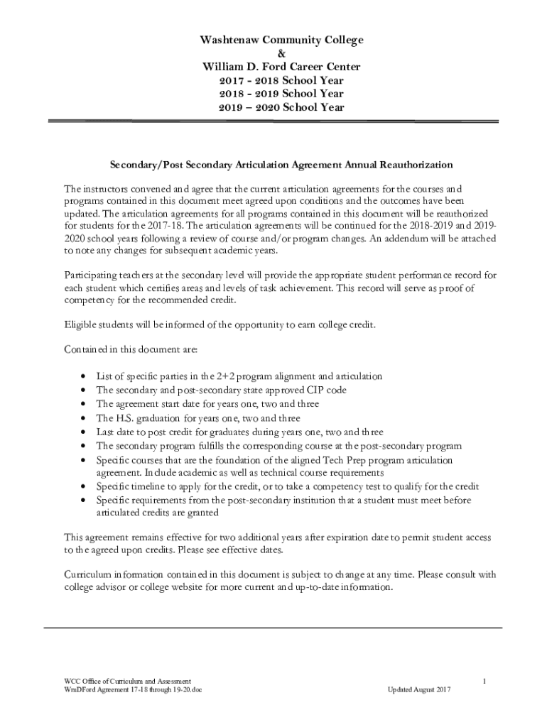 Fillable Online Articulation Agreements (Transfer WCC Credits) Fax Email Print - pdfFiller
