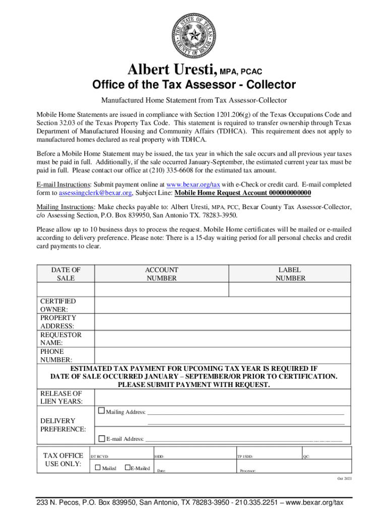 Fillable Online Occ. Code Section 1201.207 Issuance of Statement of ...