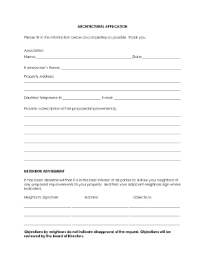 Fillable Online ARCHITECTURAL APPLICATION Please fill in the ...