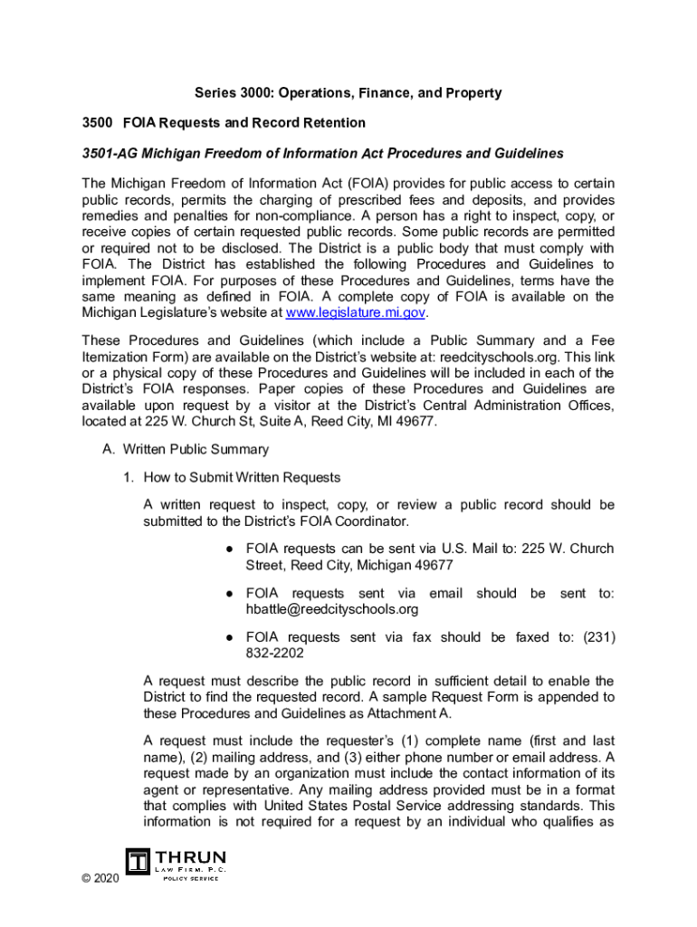 Fillable Online 3501-AG Michigan Freedom of Information Act Procedures ...