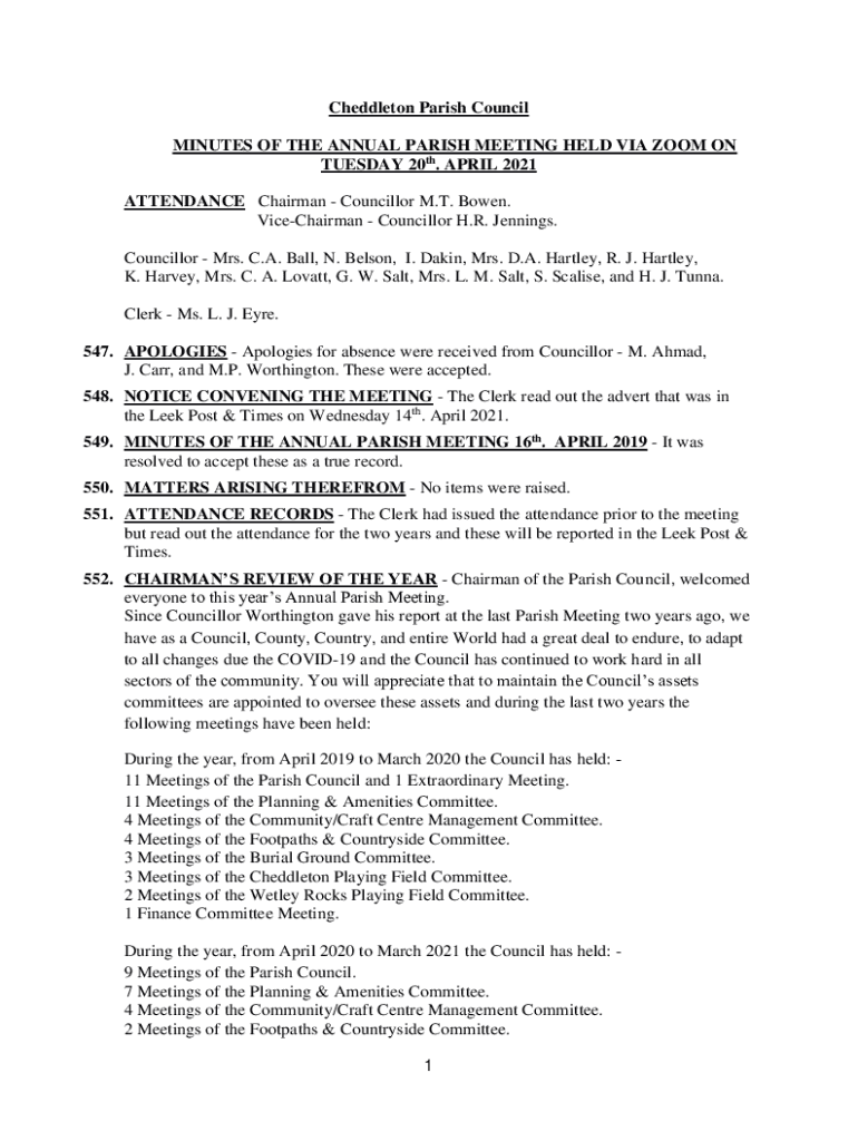 Fillable Online New chairman and vice-chairman elected at Cheddleton ...