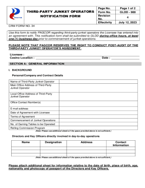 Fillable Online THIRD-PARTY JUNKET OPERATORS NOTIFICATION FORM Fax ...