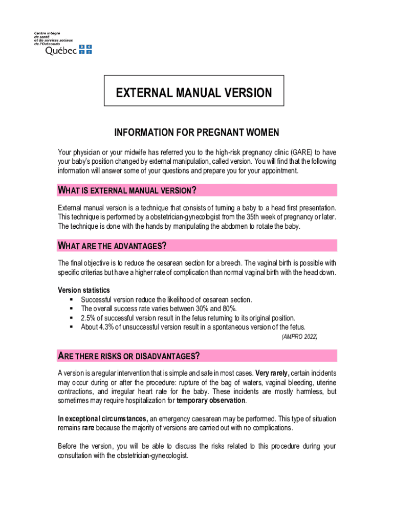 Fillable Online External Cephalic Version: What Is It, Procedure, Risks ...